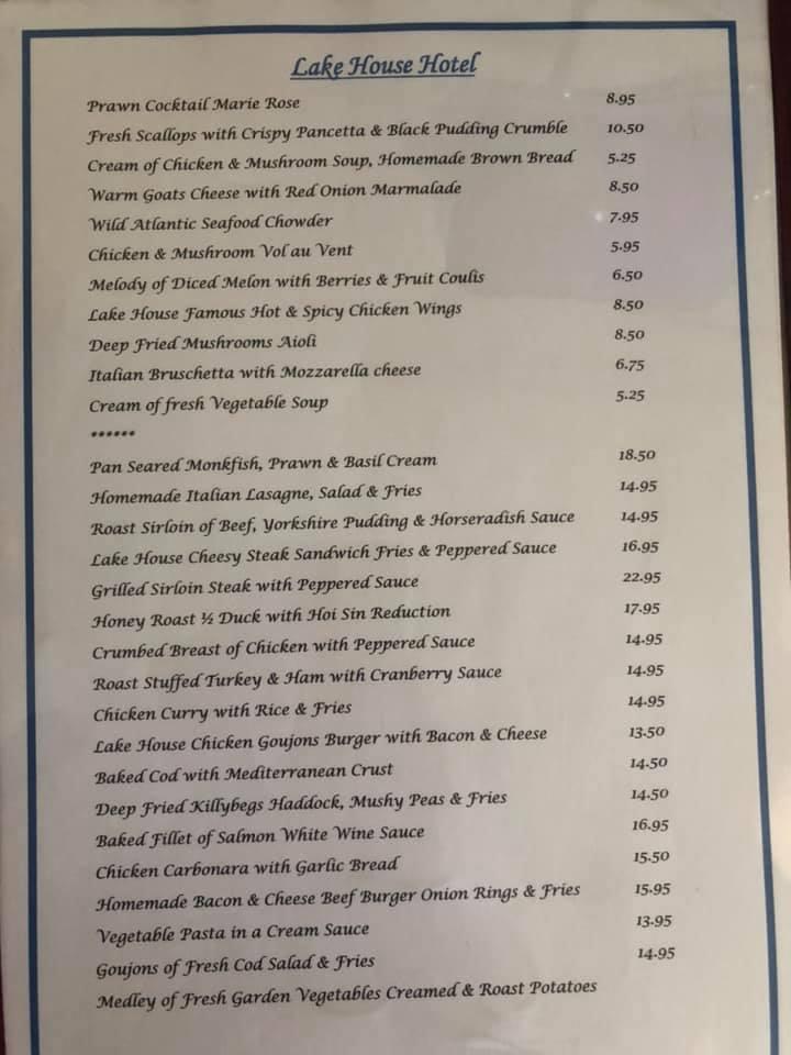 Carta del restaurante Lake House Hotel, Portnoo