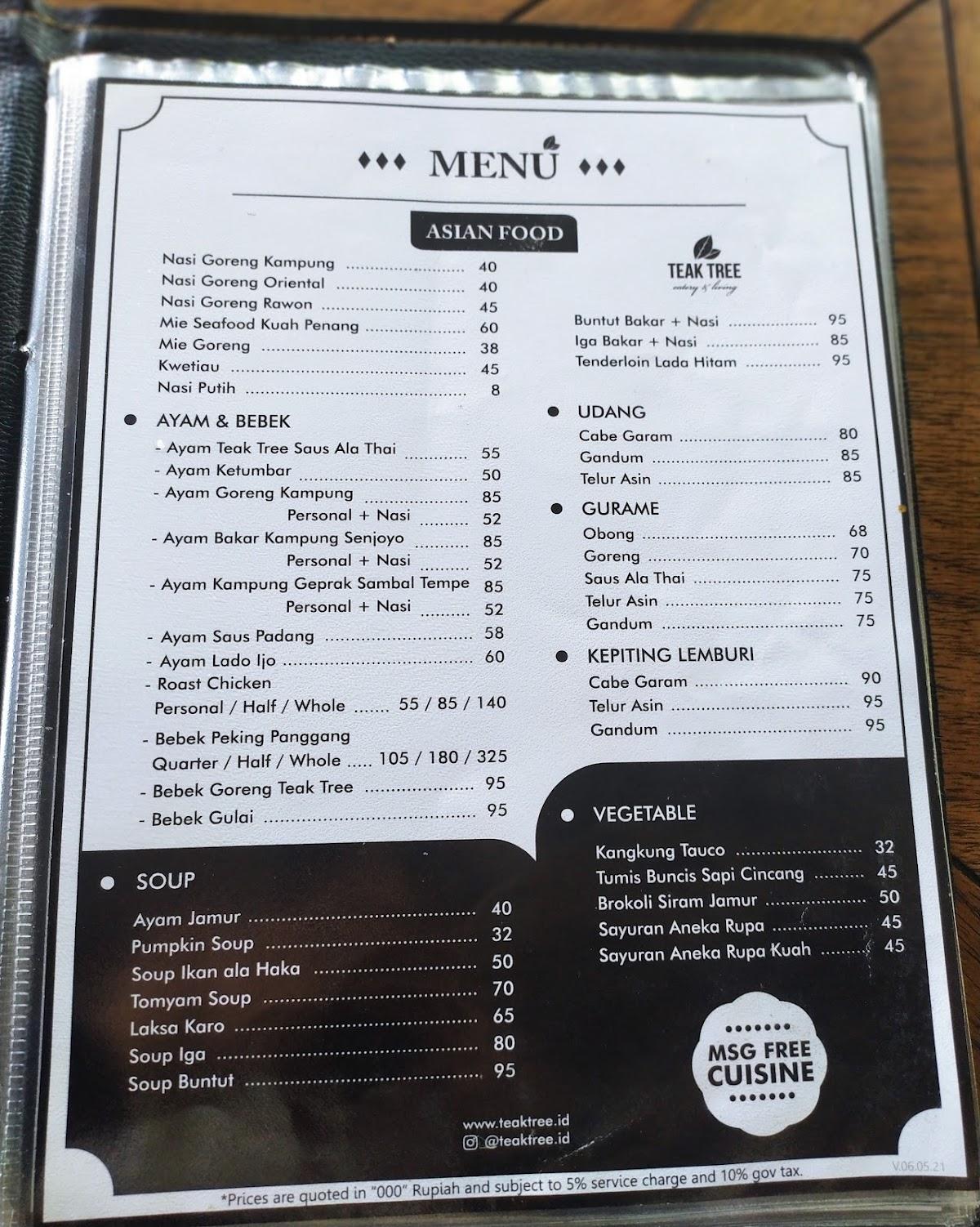 Menu at Teak Tree Eatery & Living cafe, Salatiga