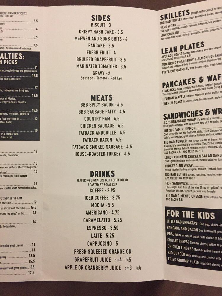 Menu at Big Bad Breakfast-Inlet Beach restaurant, Rosemary Beach