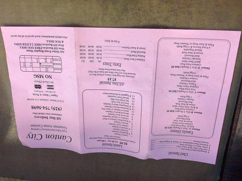 Menu at Canton City restaurant, Antioch