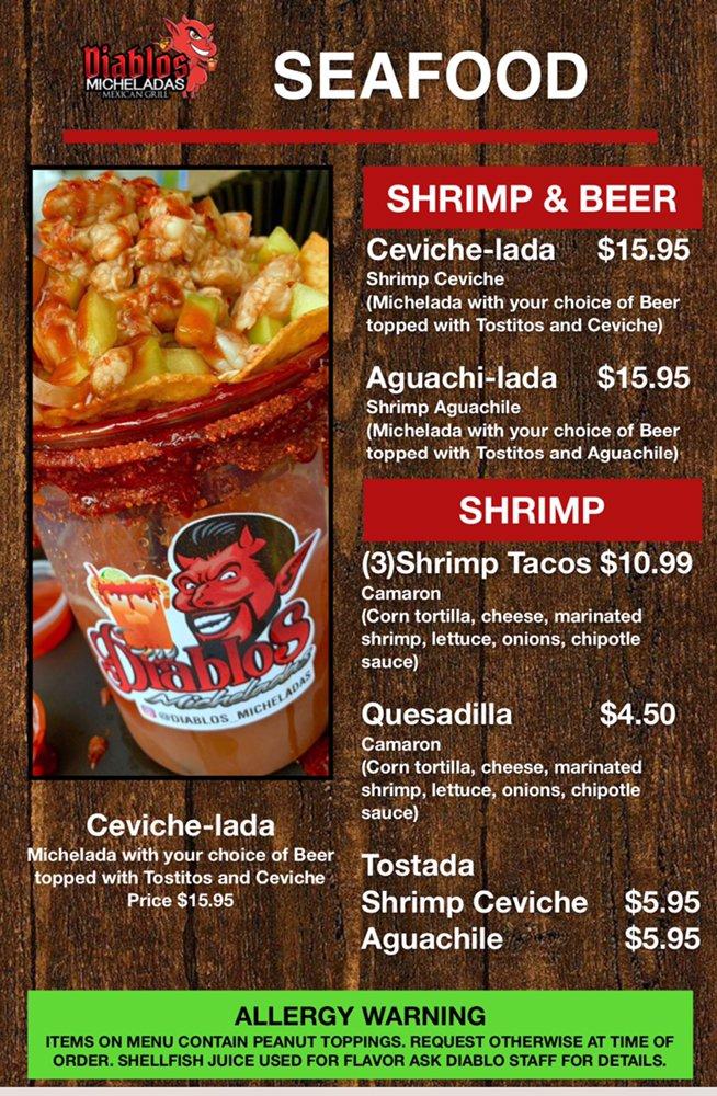 Menu at Diablos Micheladas Mexican Grill restaurant, Jurupa Valley