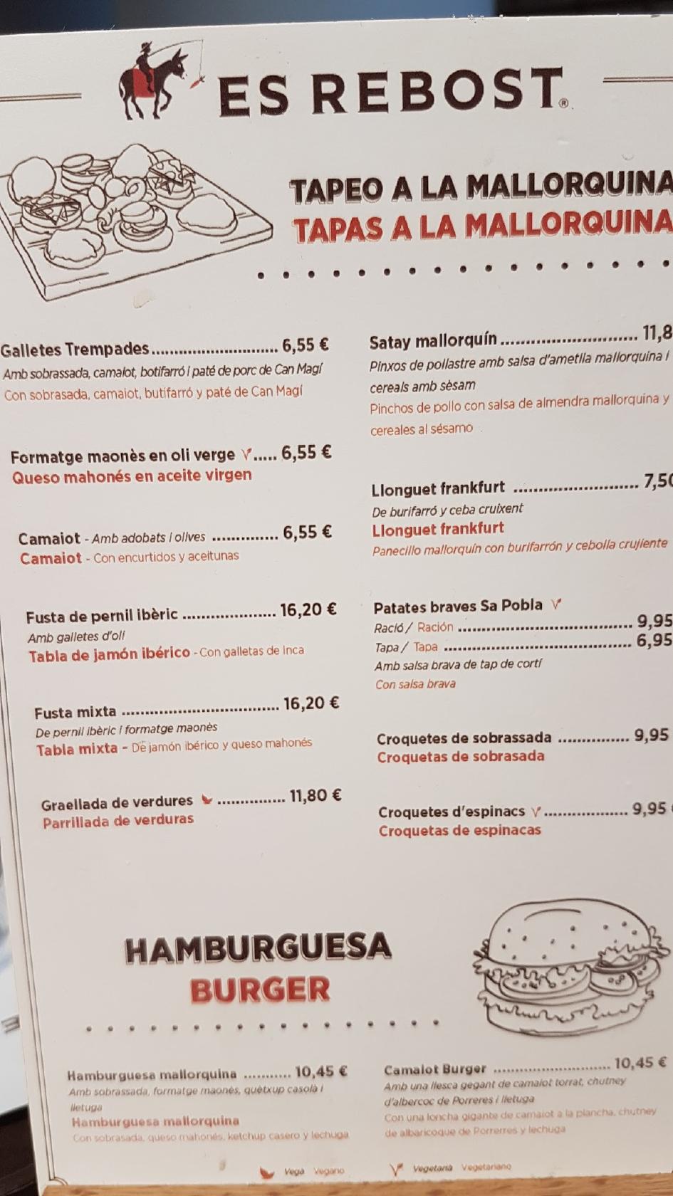 Carta del restaurante Es Rebost, Palma del Mallorca, Palma del Mallorca ...