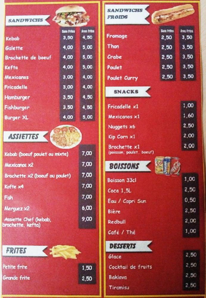 Menu at Le Palais Du Kebab restaurant, Bousbecque