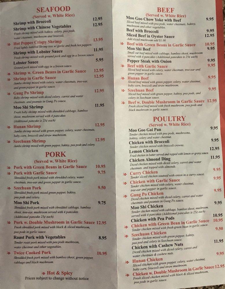 Menu at Lee's Chinese Restaurant, East Providence