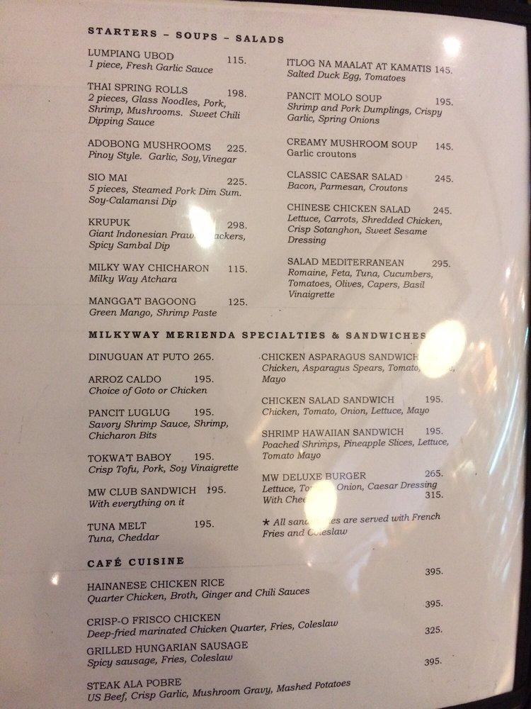 Menu at Milky Way Cafe, Makati, Milkyway