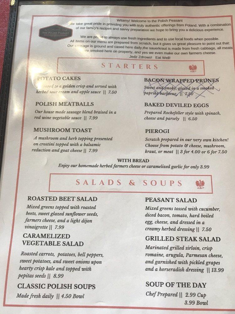 Carta del restaurante Kolasa’s Polish Peasant, Michigan City