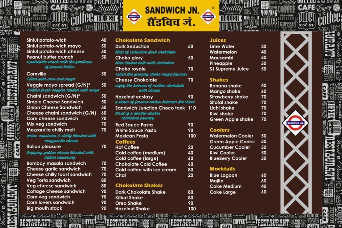 Menu at Sandwich Junction, India, 20K
