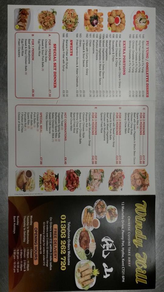 Menu at Windy Hill fast food, Hythe