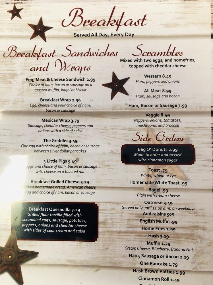 Menu at Becky's Diner restaurant, Waverly