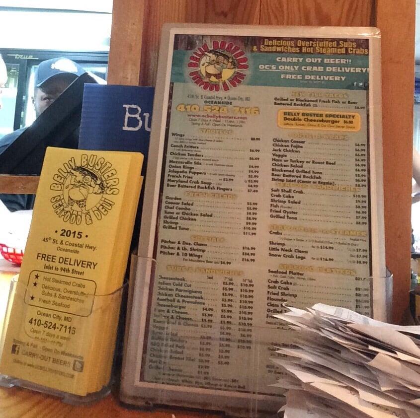 Menu at Belly Busters restaurant, Ocean City