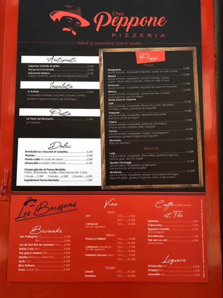 Menu at Chez Peppone restaurant, Châteaugiron