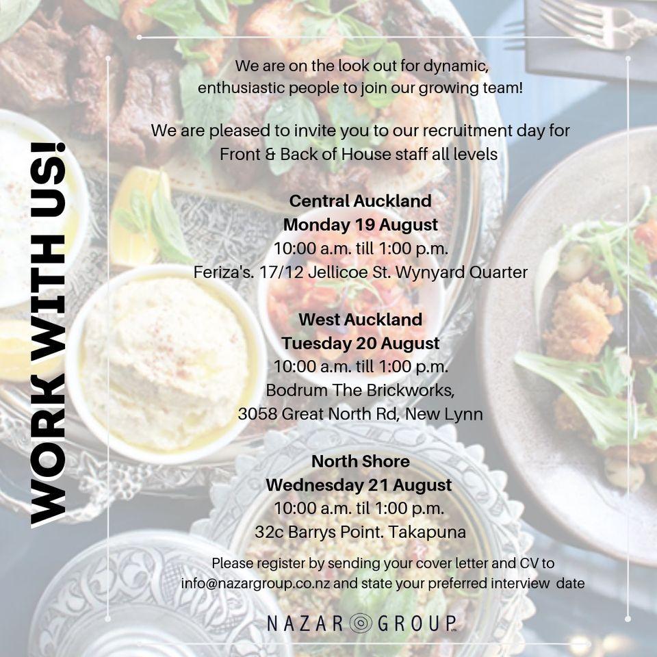 Menu at Feriza's restaurant, Auckland