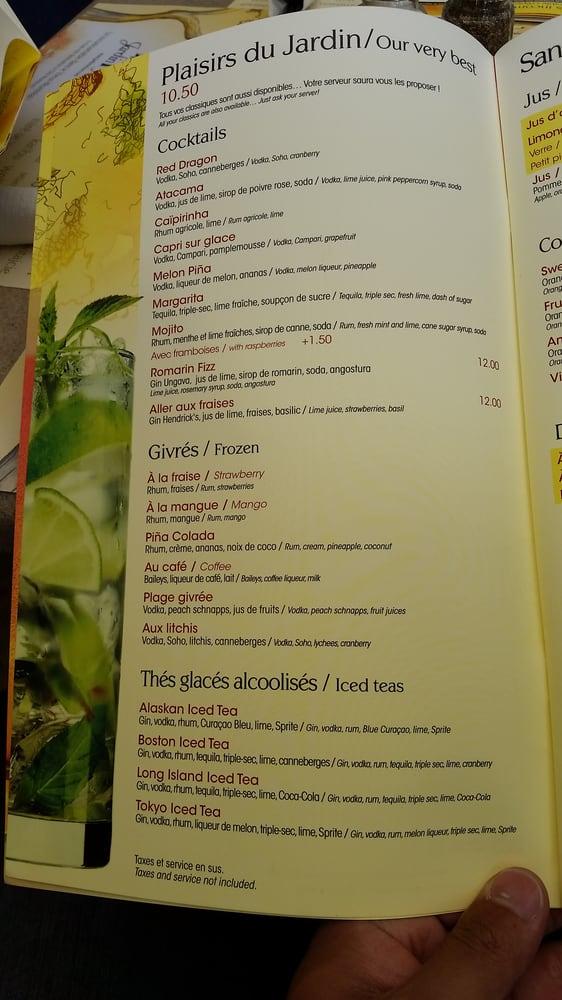 Menu at Jardin Nelson restaurant, Montreal