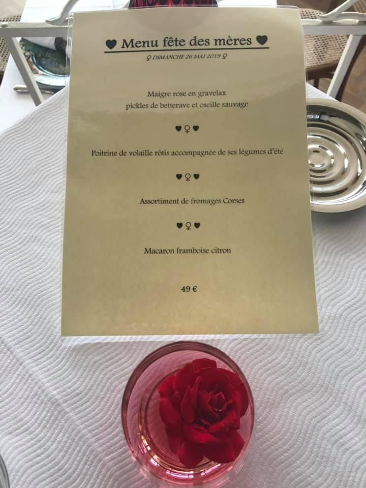 Menu at Les Roches Rouges restaurant, Piana