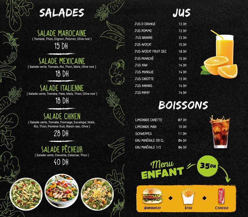 Menu at O'Mac Beldi restaurant, Agadir