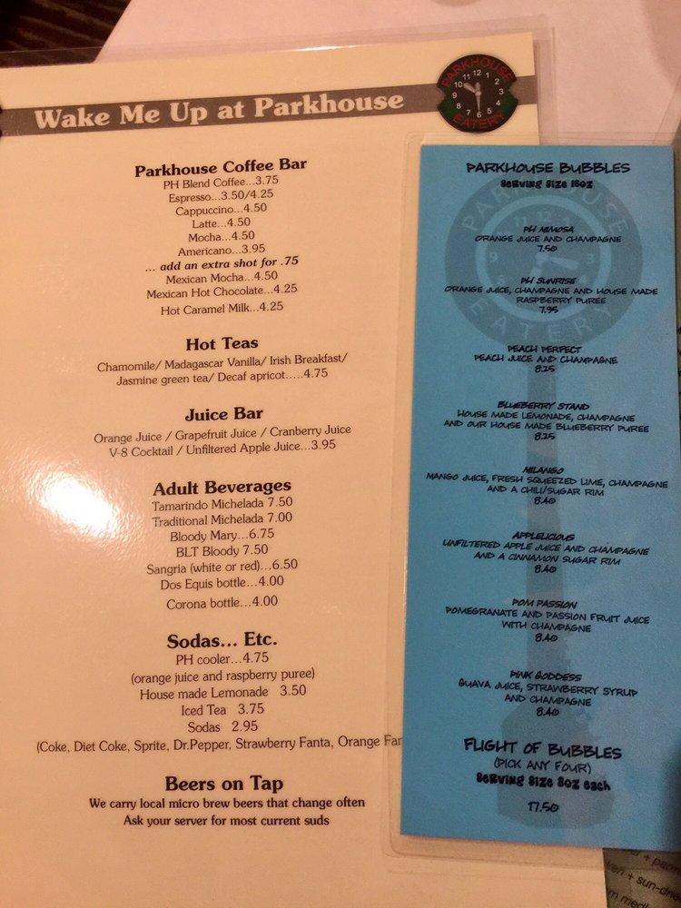 Menu at Parkhouse Eatery pub & bar, San Diego