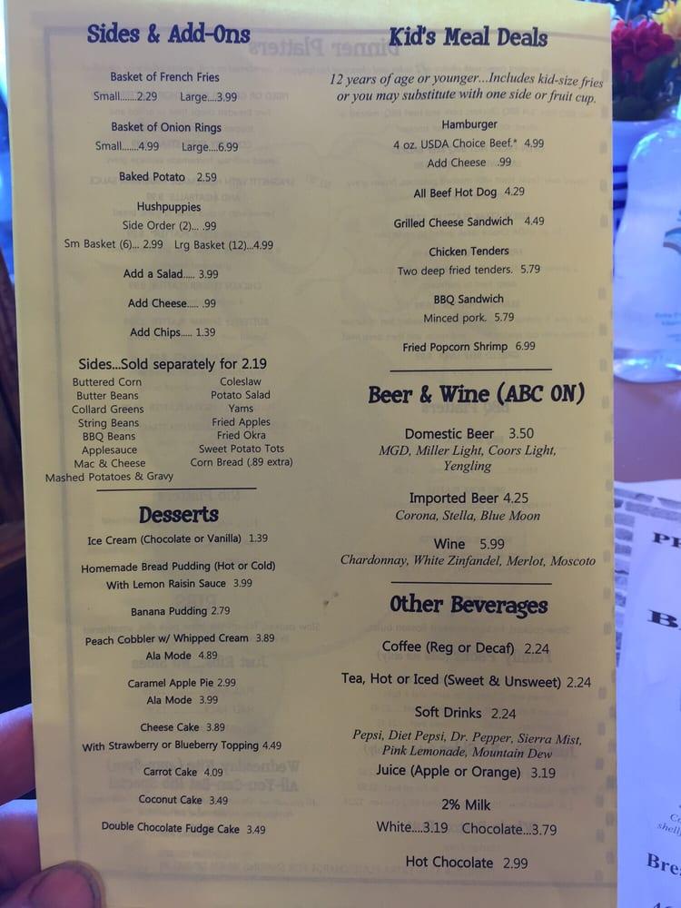 Menu at Prince George Family BBQ, Petersburg