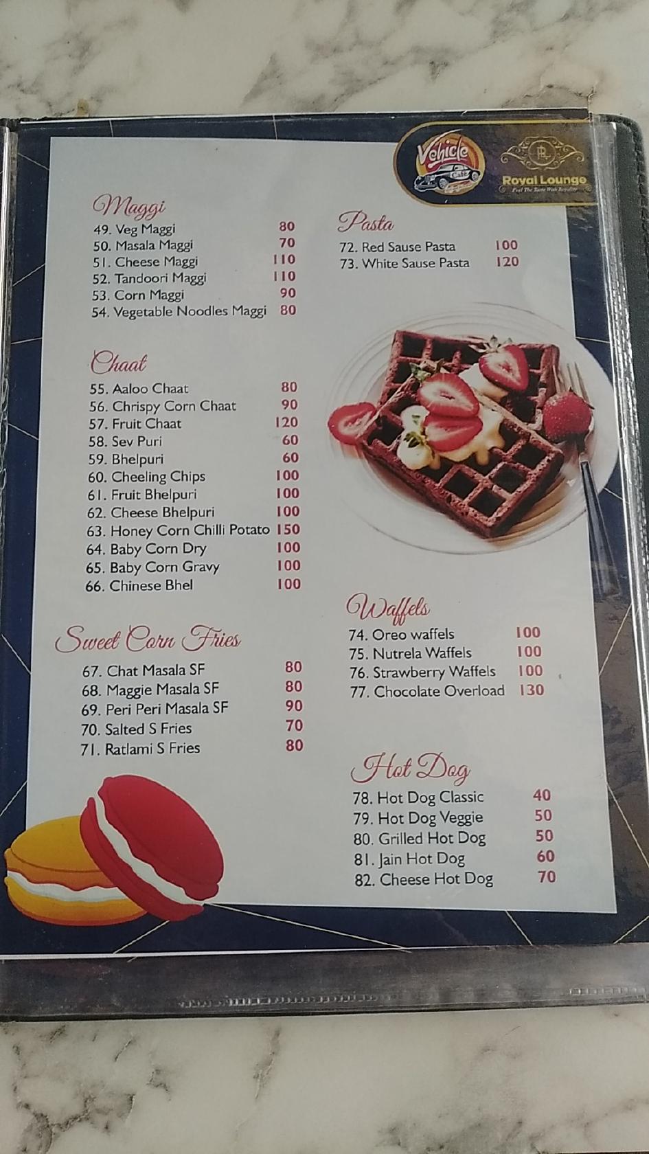 Menu at Royal Vehicle cafe, Ratlam