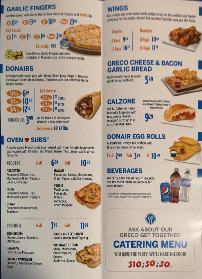 Menu at Greco Pizza Xpress restaurant, Catalina
