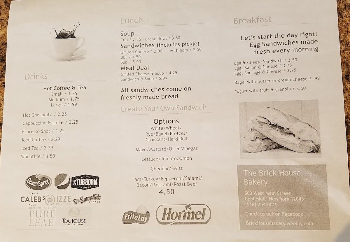 Menu at The Brick House Bakery, Cobleskill