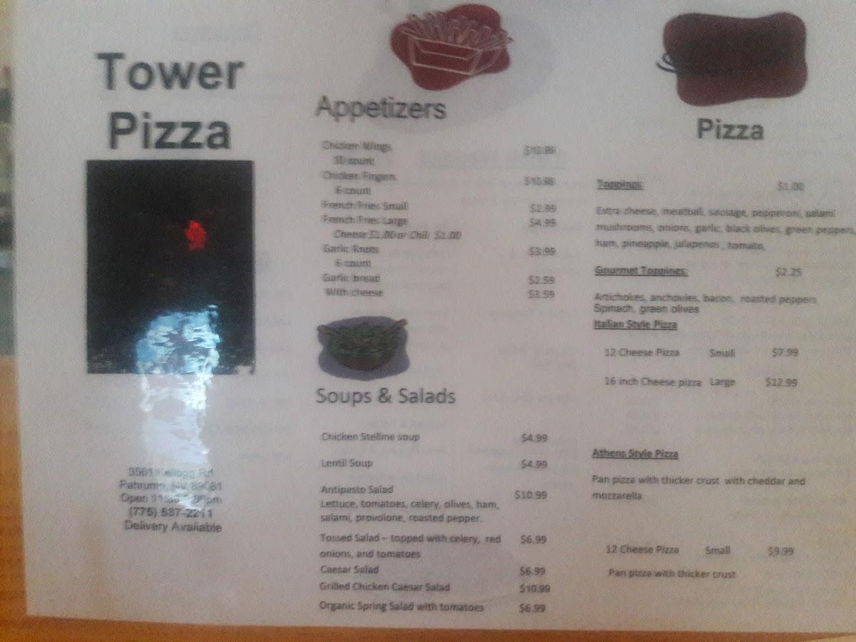 Menu at Tower Pizza pizzeria, Pahrump, E Kellogg Rd