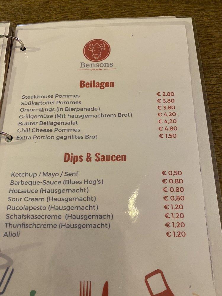 Speisekarte von Bensons Grill & Bar, Insel Poel