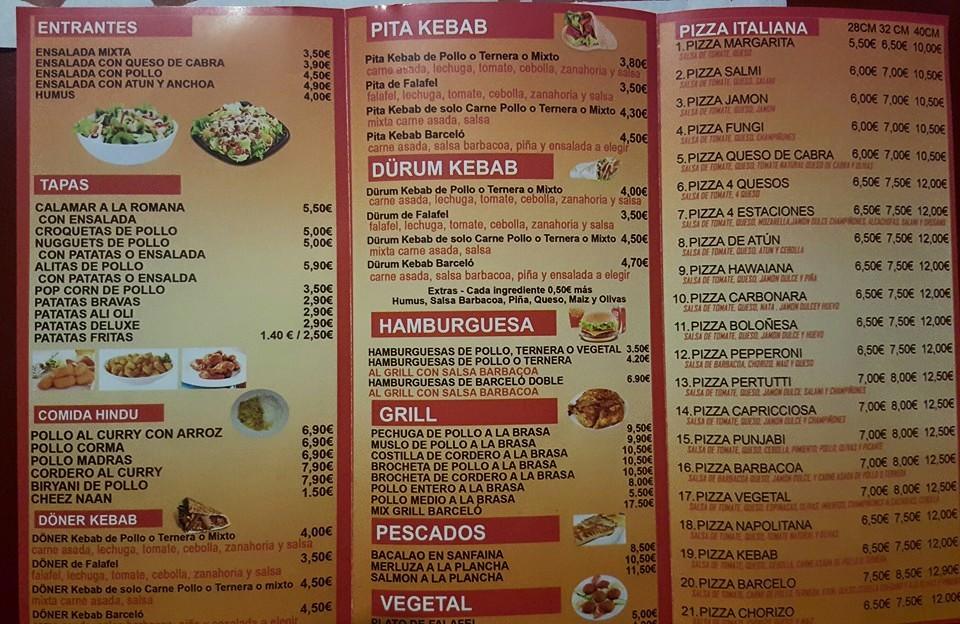 Menu at Cafè Barceló, Barcelona