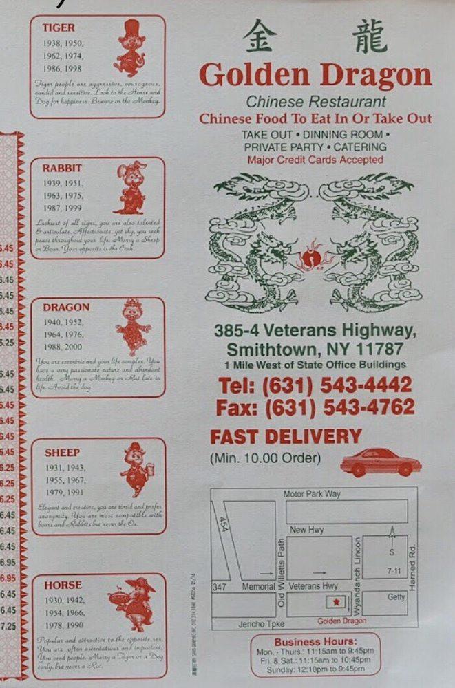 Menu at Golden Dragon restaurant, Smithtown