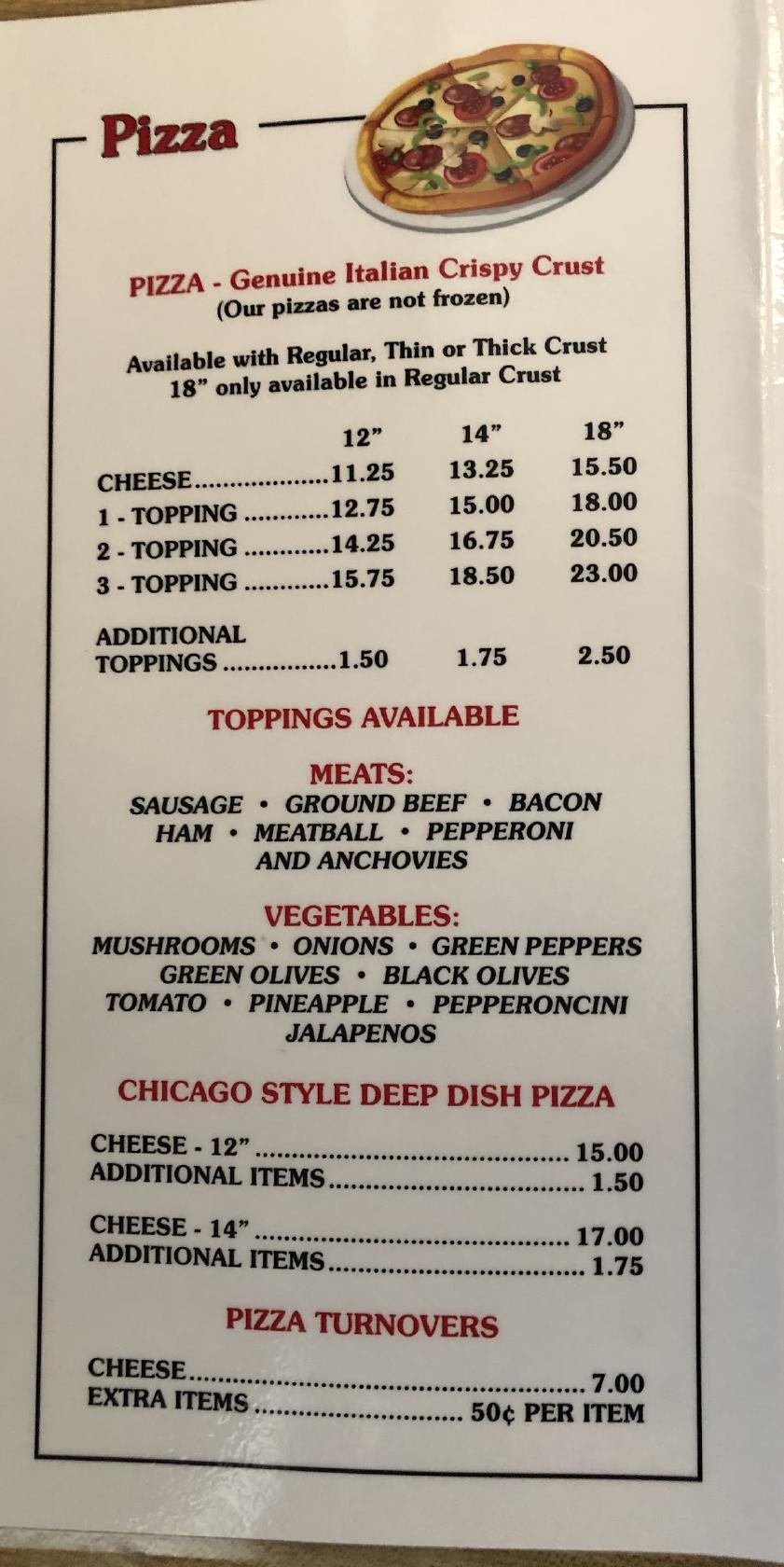 Menu at Roma Pizza Restaurant, Coloma