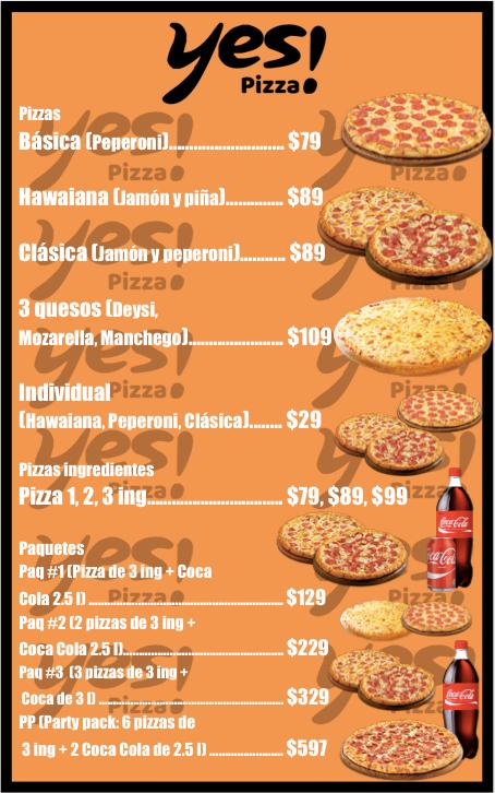 Menu at Yes Pizza pizzeria, Campeche