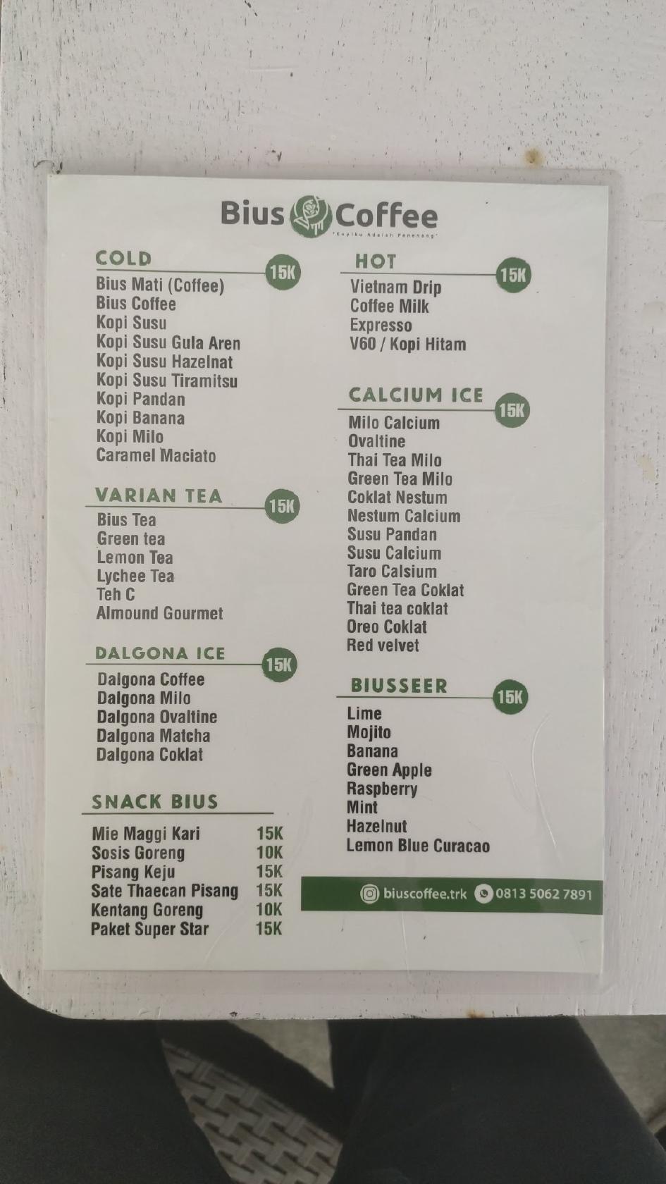 Menu at BIUS Coffe cafe, Tarakan