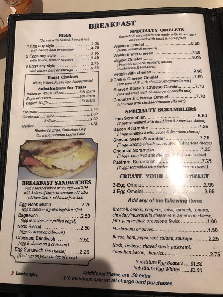 Menu at Breakfast Nook restaurant, Bellingham