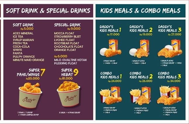 Menu at Daddys Chicken restaurant, Pekanbaru