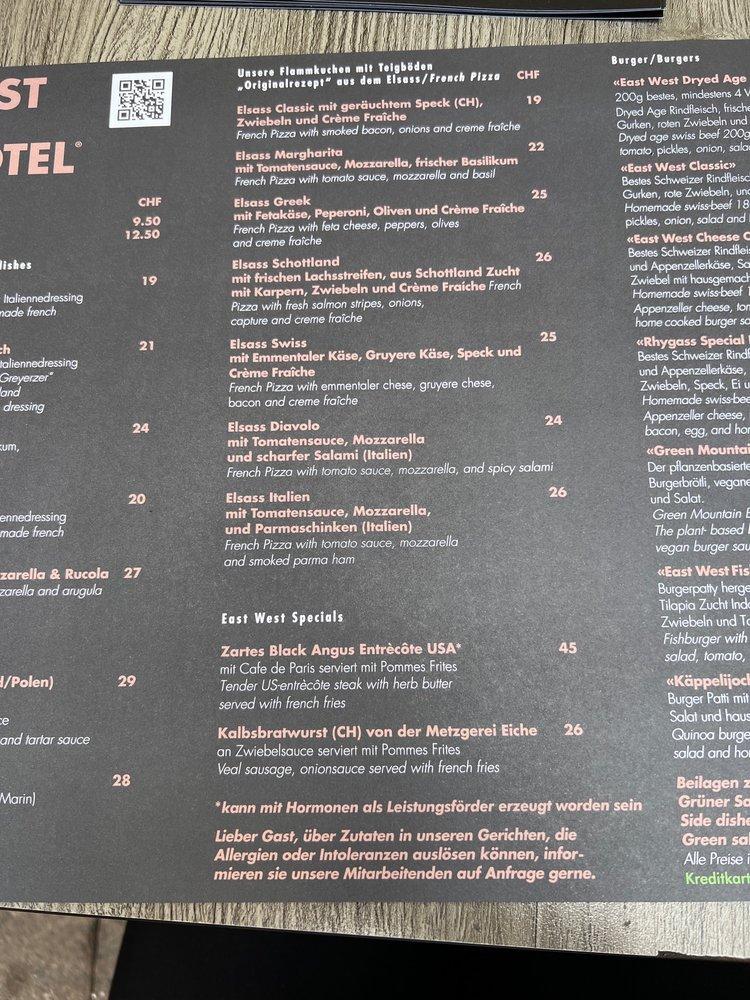Menu da East West Hotel Basel, Basilea