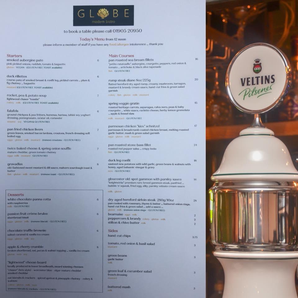 Menu at Globe Modern Bistro restaurant, Worcester