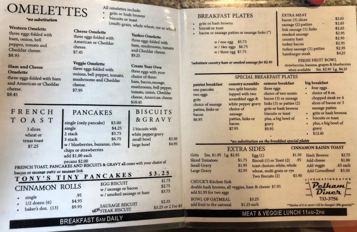 Menu at Pelham Diner restaurant, Pelham