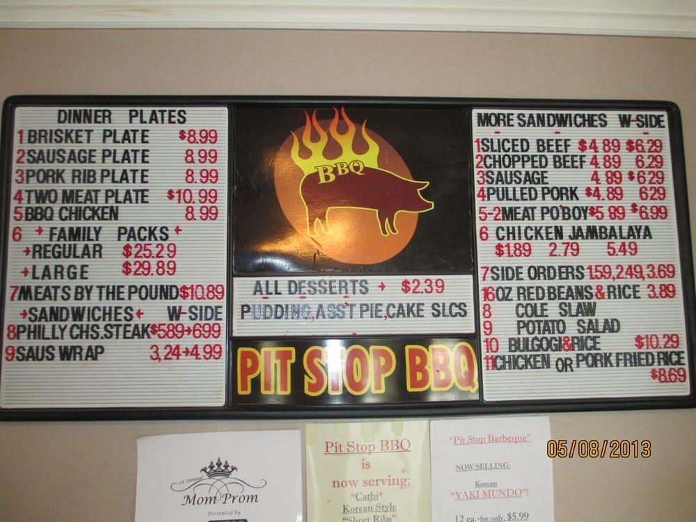 Menu at Pit Stop BBQ, Temple