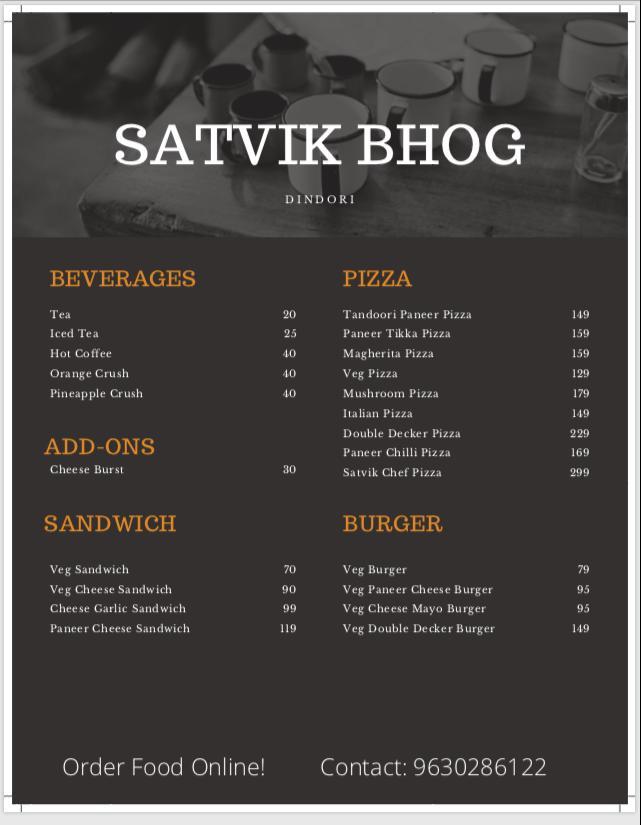 Menu at Satvik Bhog, Dindori
