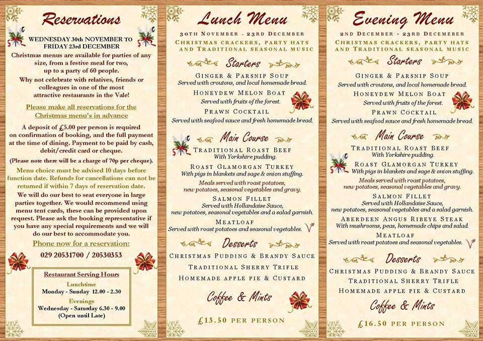Menu at Sully Constitutional Club, Penarth