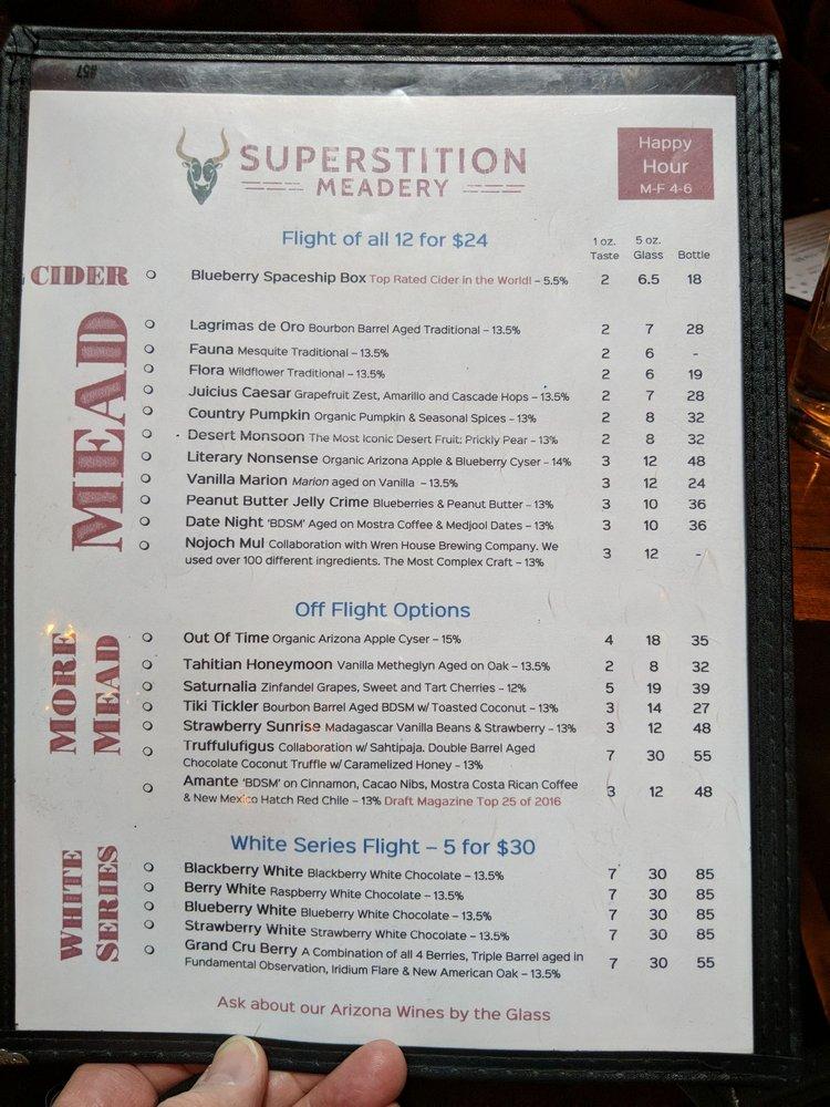 Menu at Superstition Meadery pub & bar, Prescott