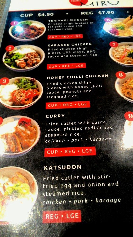 Menu at Sushi Miru restaurant, Brisbane City
