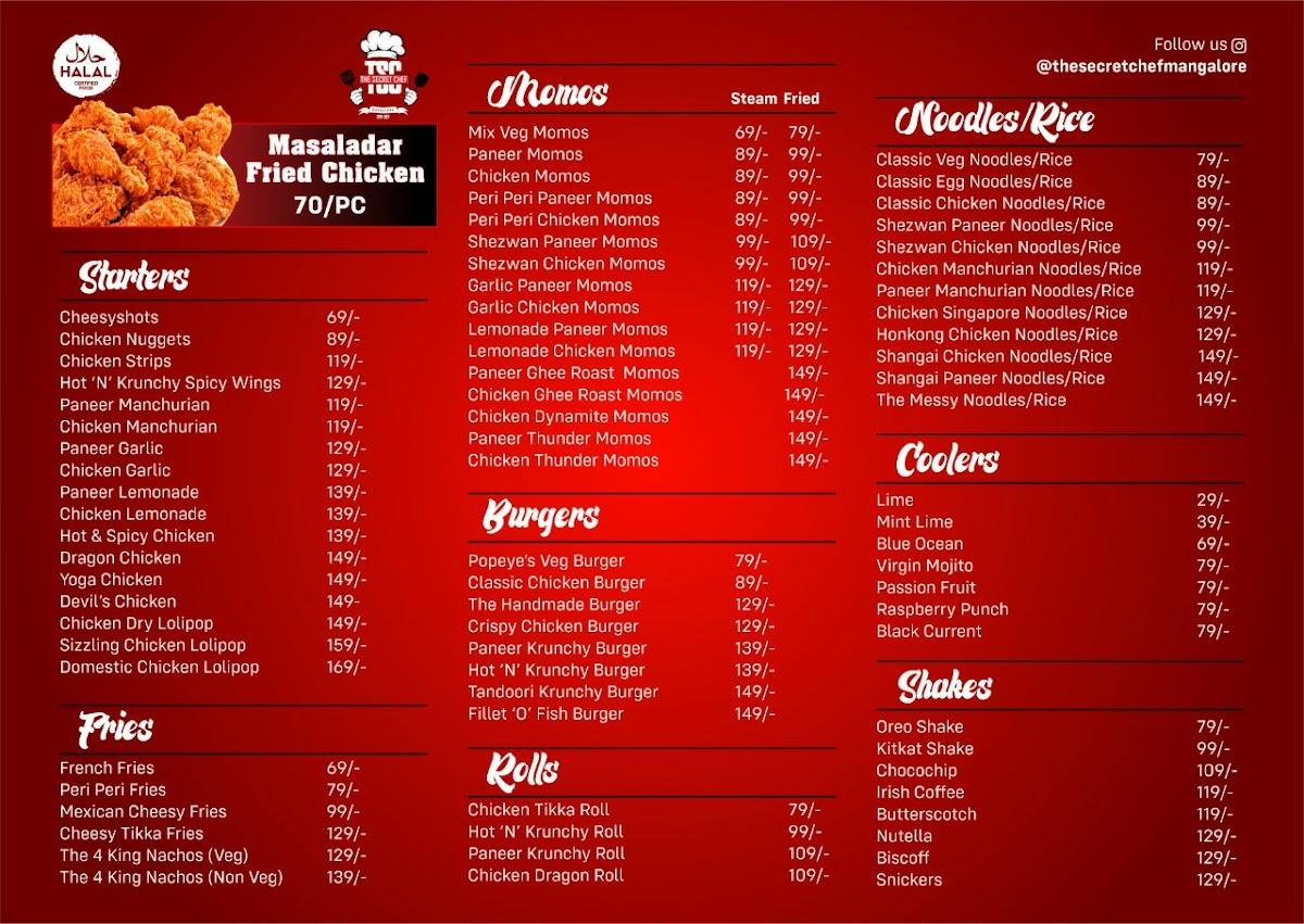 Menu at The Secret Chef, Mangalore, Mangaluru