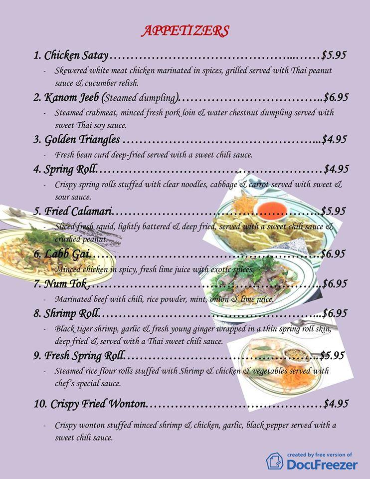 Menu at Tip Thai Restaurant, Richmond