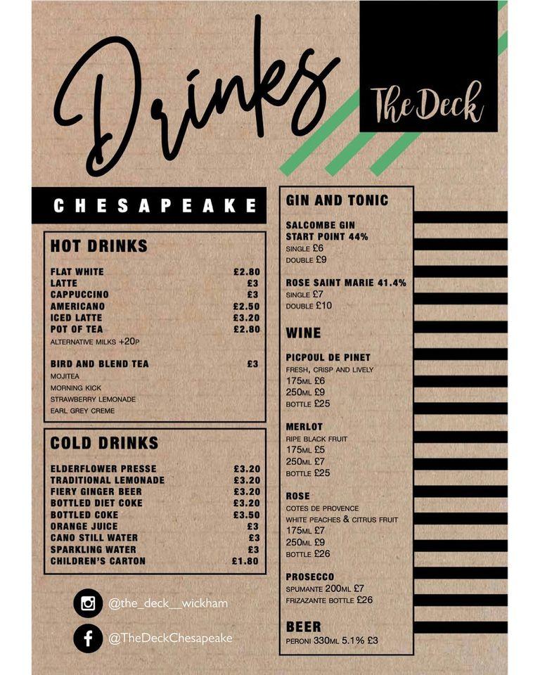 Menu at The Deck Wickham cafe, Fareham