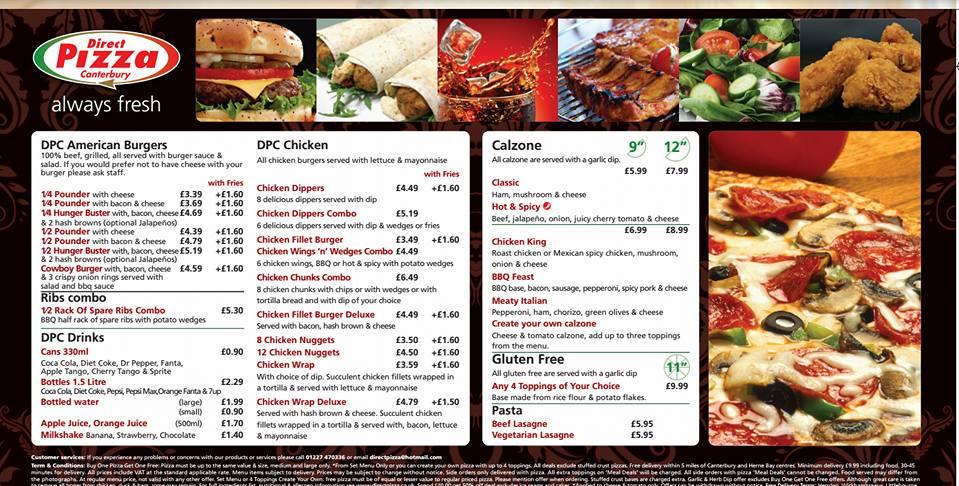 Menu at Direct Pizza - Canterbury fast food, Canterbury