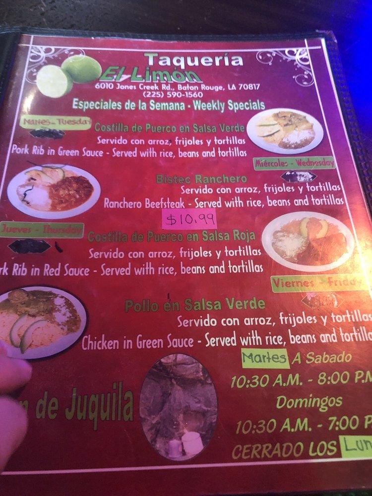 Menu at El Limon Mexican Restaurant, Baton Rouge