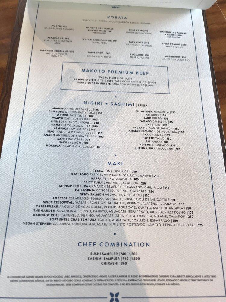 Carta del restaurante Makoto, Ciudad López Mateos