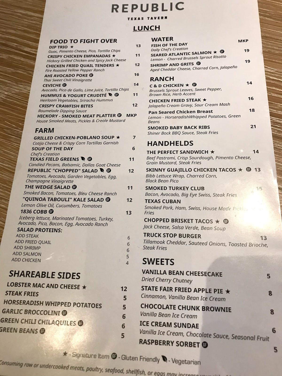 Menu at Republic Texas Tavern, Dallas, Inwood Rd Ste 170
