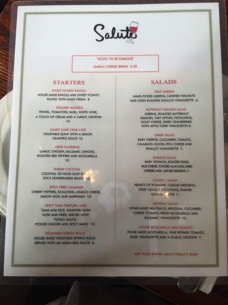 Menu at Salute restaurant, Hartford
