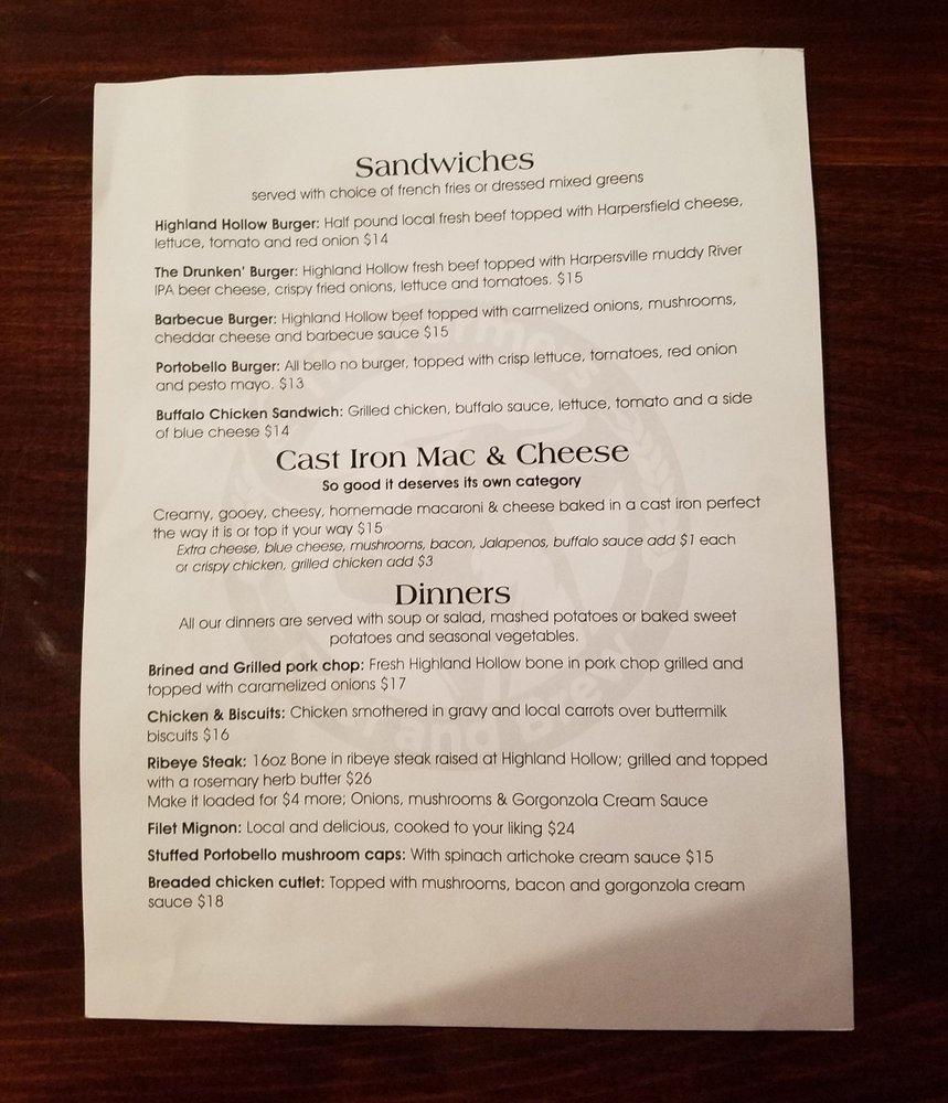 Menu at The Farmers Beef and Brew restaurant, Schoharie